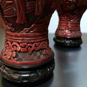 Japanese Carved Vase in Red Lacquer, A Pair - Etsy