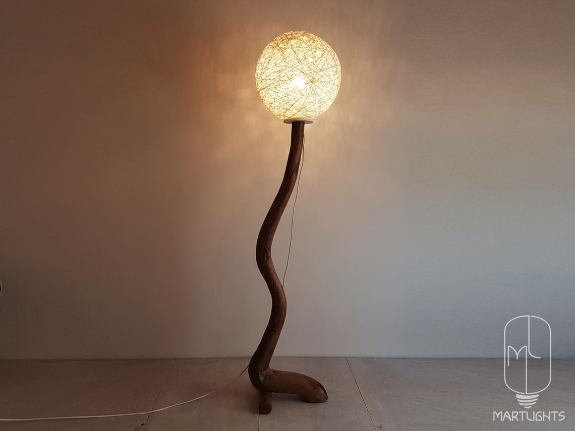 Driftwood Floor Lamp With A Handmade Yarn Lampshade for the Living Room ...
