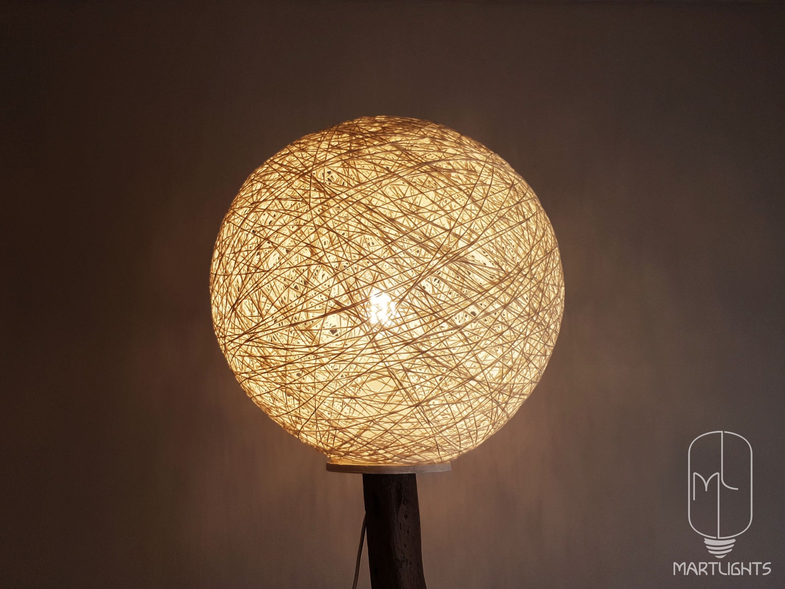 Driftwood Floor Lamp With A Handmade Yarn Lampshade for the Living Room ...