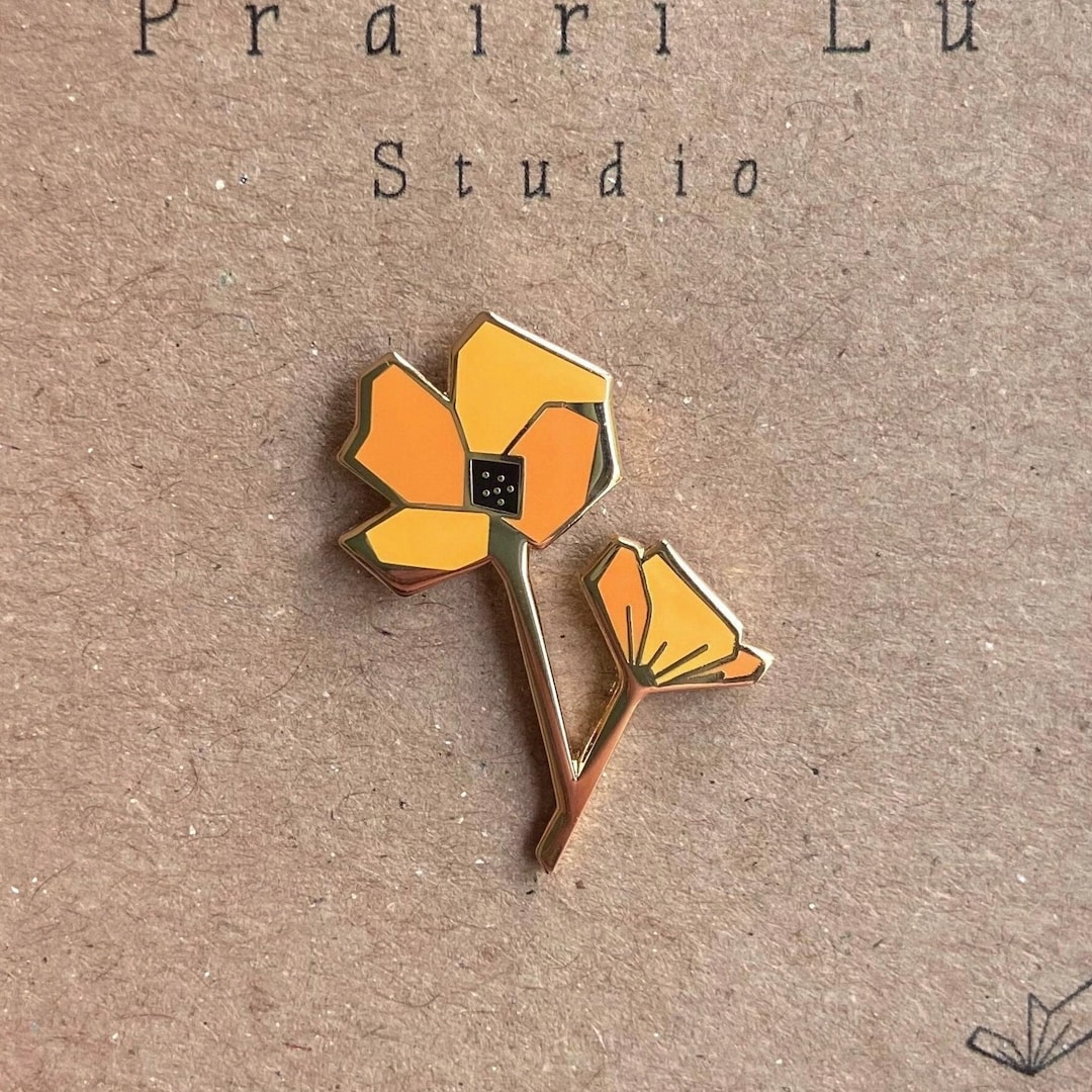 Flower Poppy Enamel Pin • Wild Flower Yellow California Lapel Accessory ...