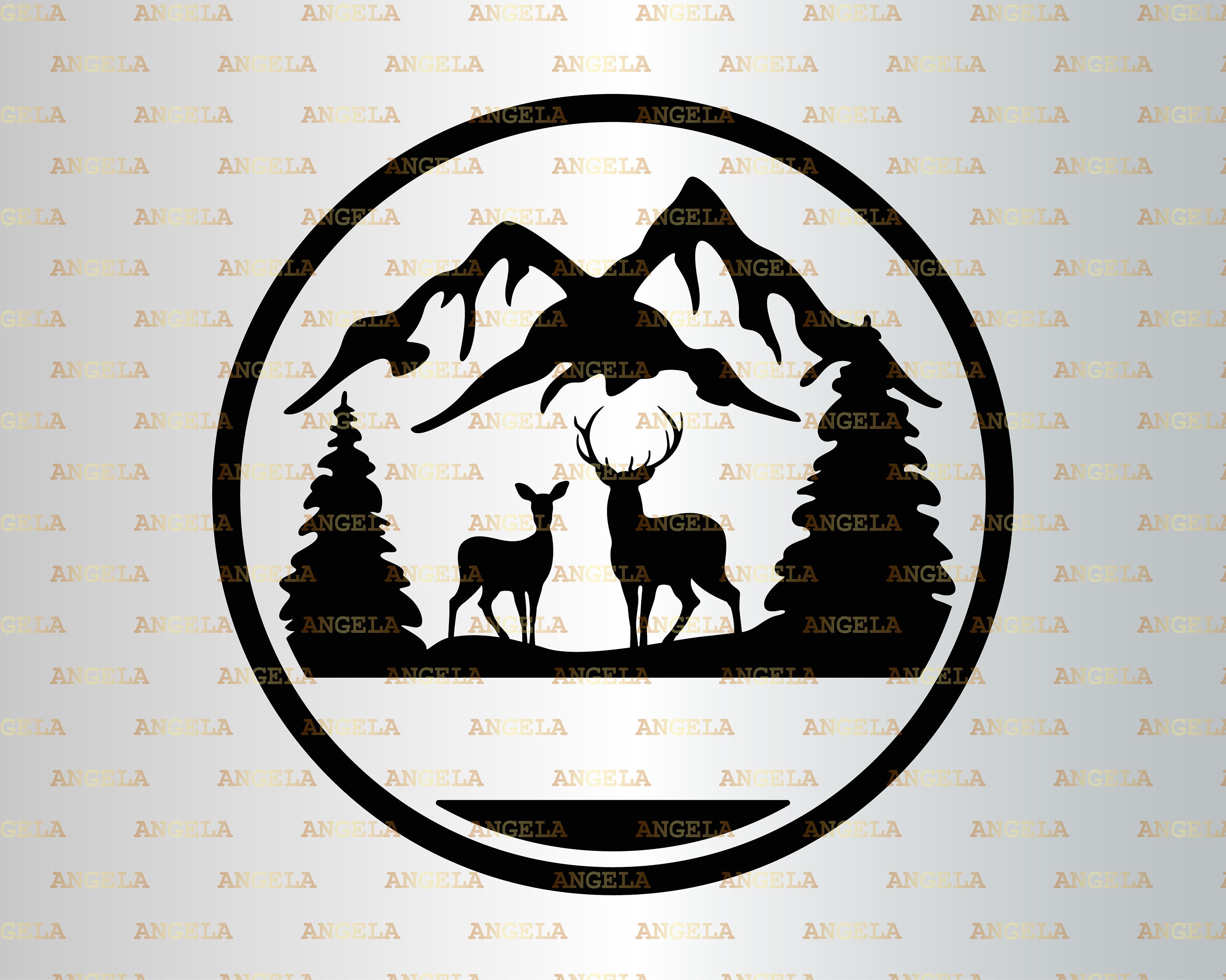 Deer Mountain Scene SVG Deer Family Forest Monogram Svg | Etsy
