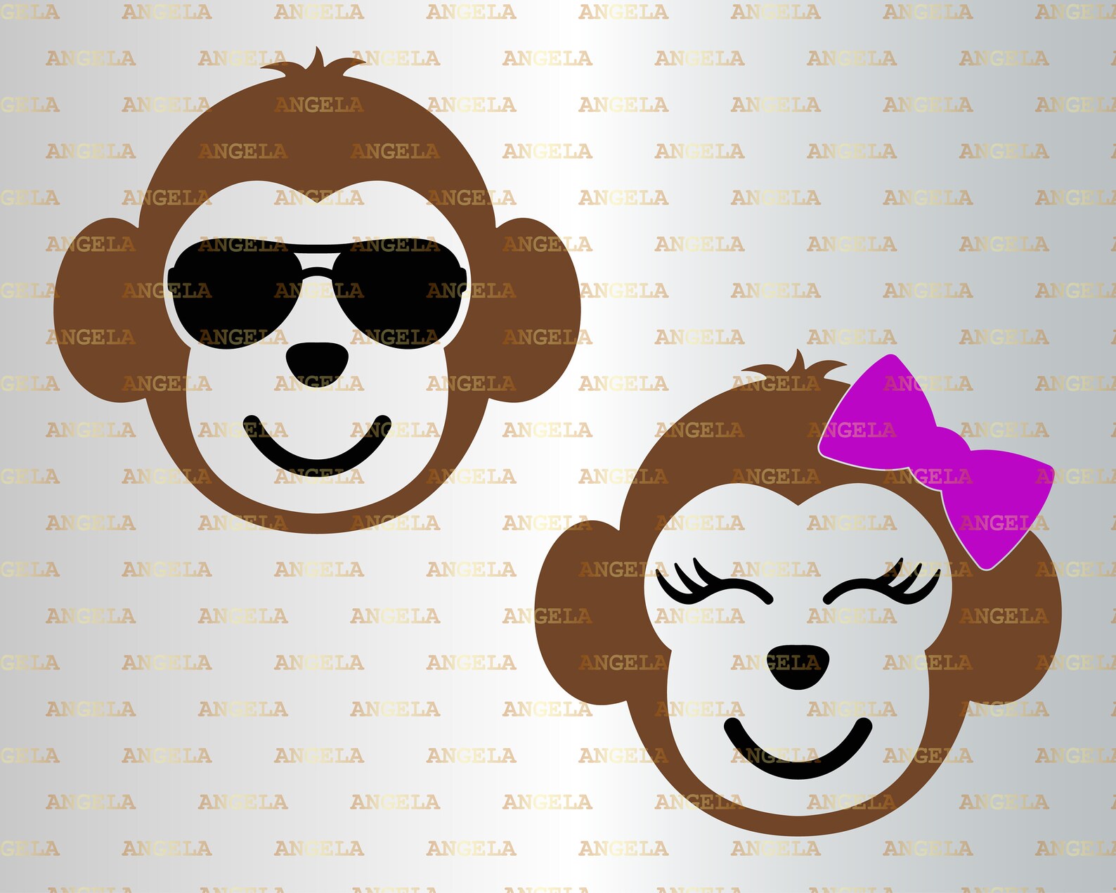 Monkey Face SVG Cute Monkeys Svg Zoo Monkey Girl With Bow | Etsy