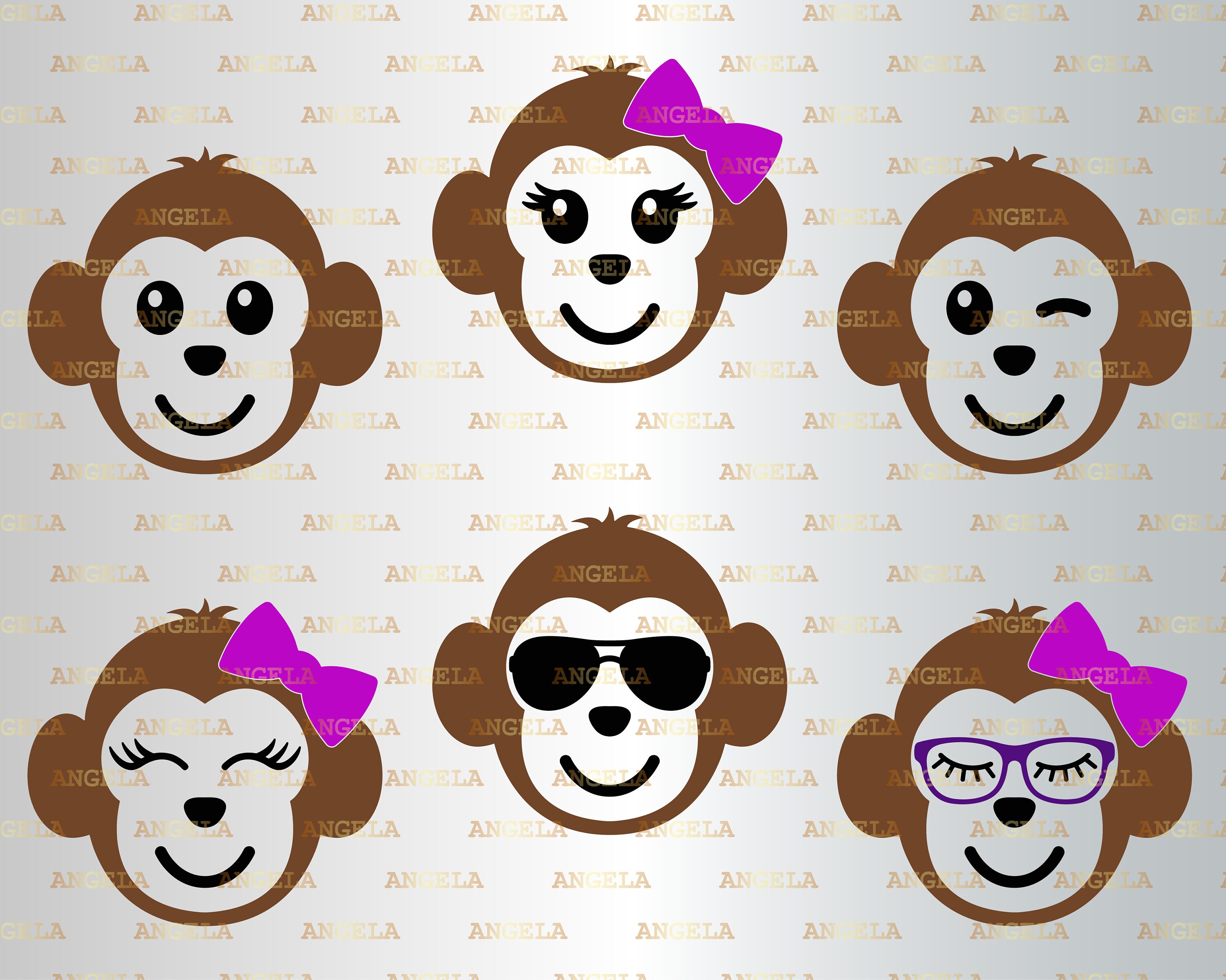 Monkey Face SVG Cute Monkeys Svg Zoo Monkey Girl With Bow | Etsy