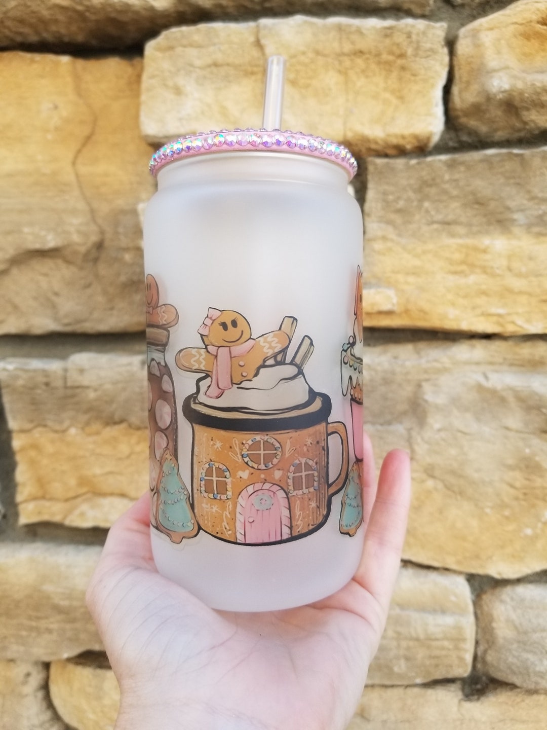 Gingerbread Glass Can 16oz Sublimation Cup - Etsy