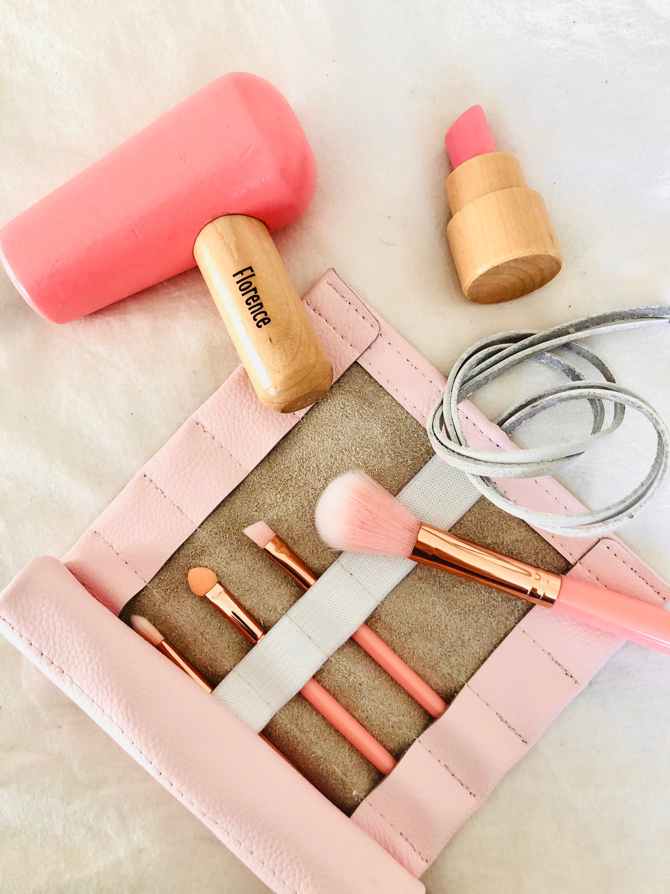 Travel Size / Kids Pretend Toy Makeup Case Set Handmade Real Leather ...