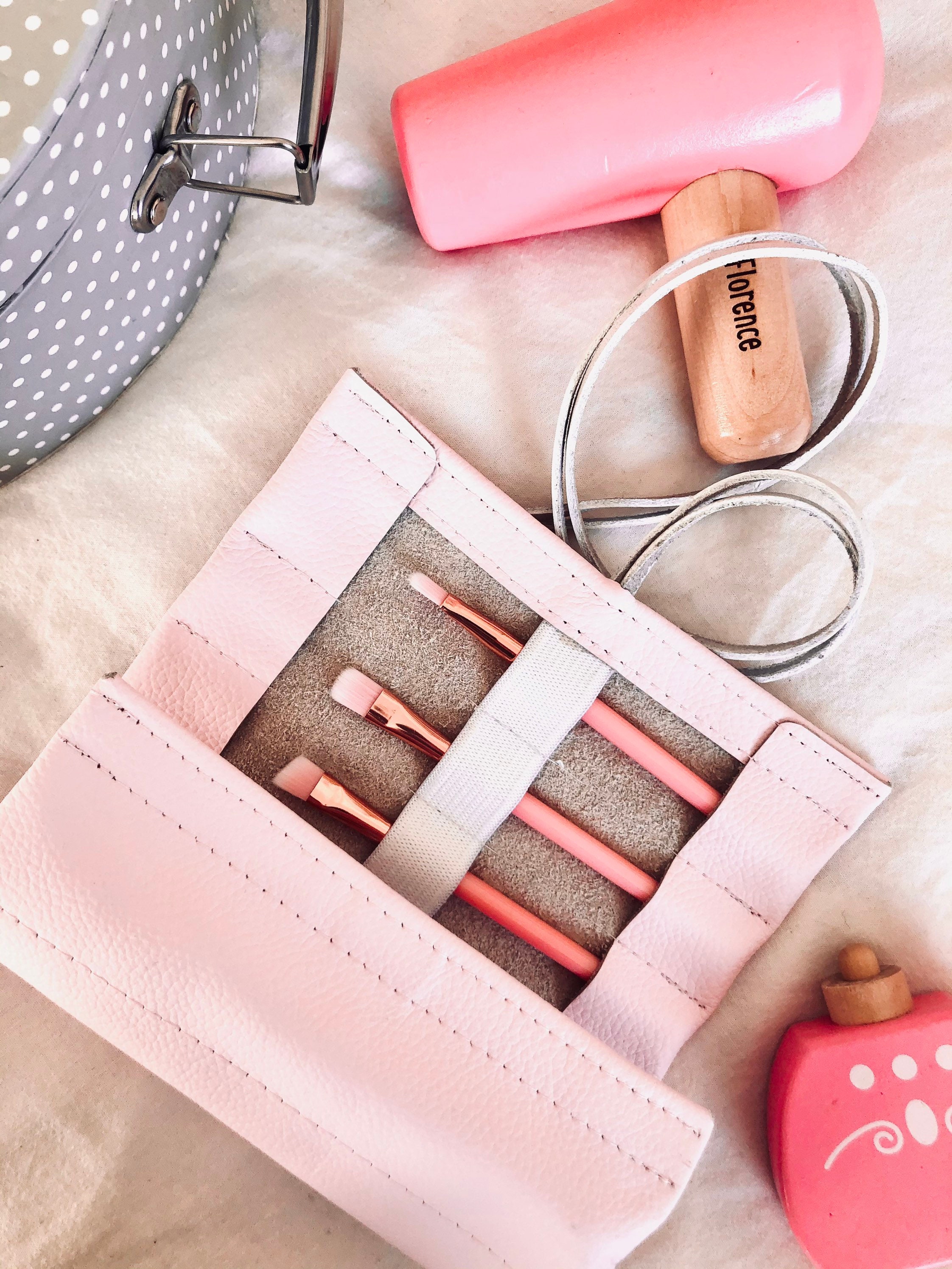 Travel Size / Kids Pretend Toy Makeup Case Set Handmade Real Leather ...