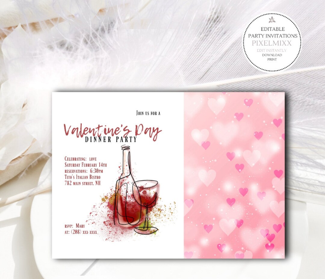 EDITABLE Valentine's Day Dinner Party Invitation, Edit & Print ...
