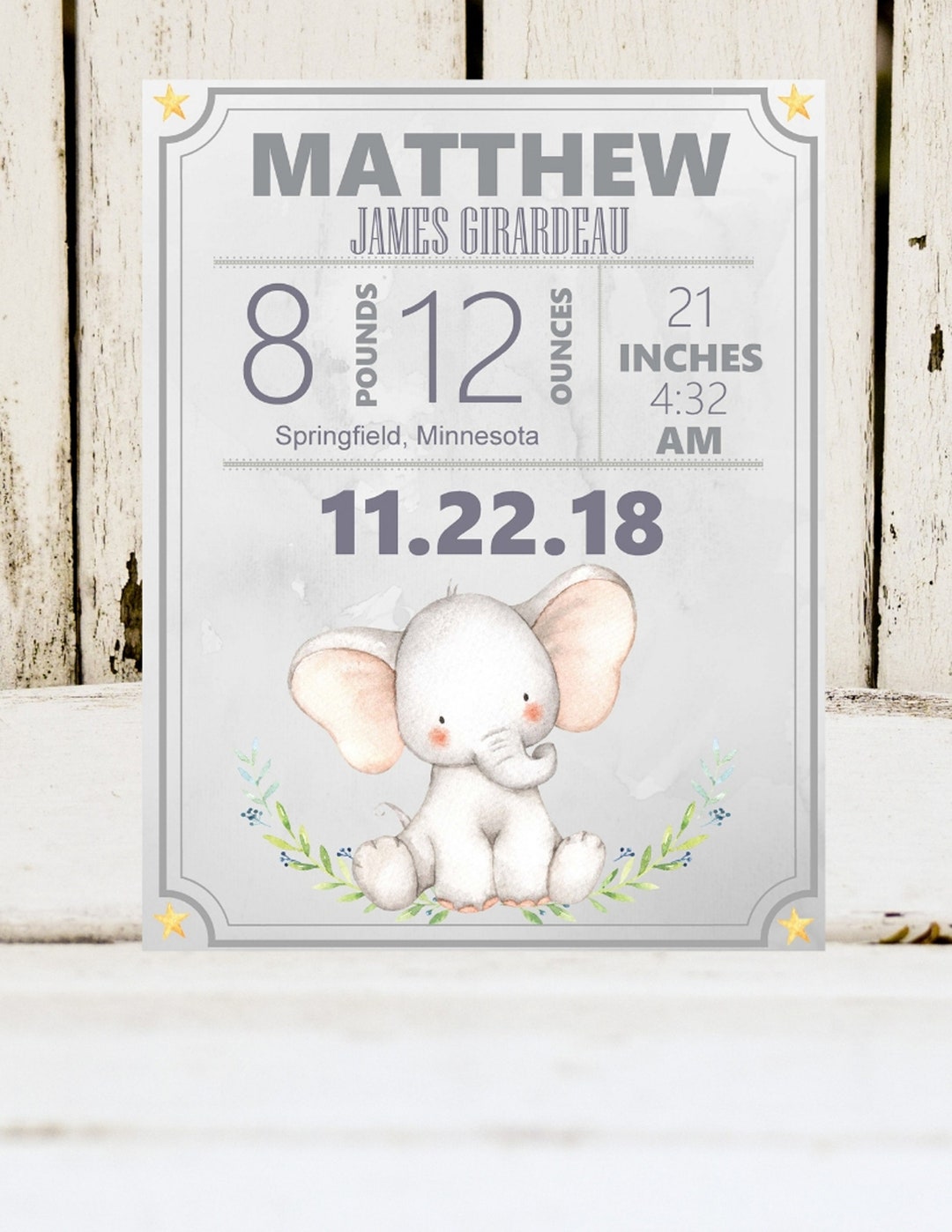 Personalized Birth Stats, Birth Announcement Wall Print, Editable Stats ...