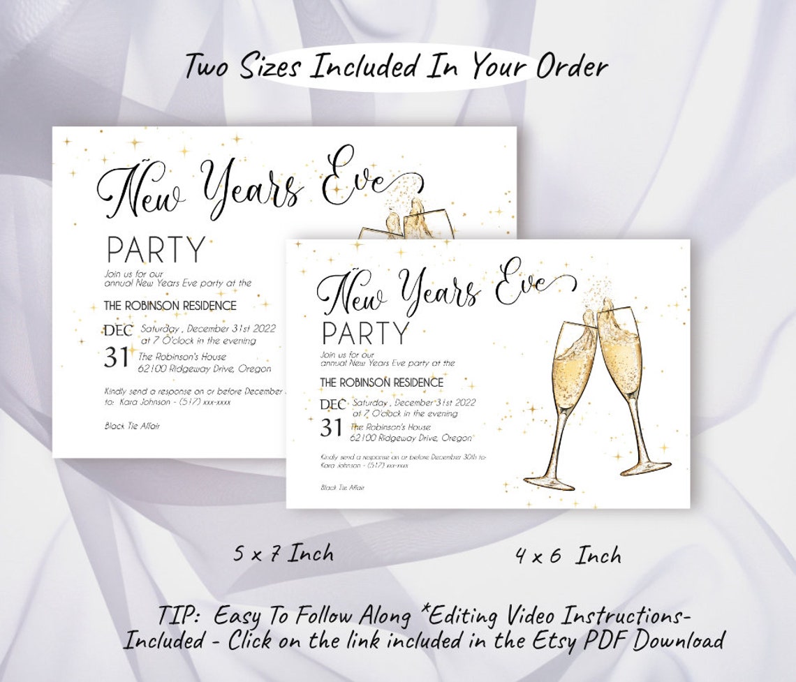 EDITABLE New Years Eve Party Invitation Edit & Print Easy - Etsy