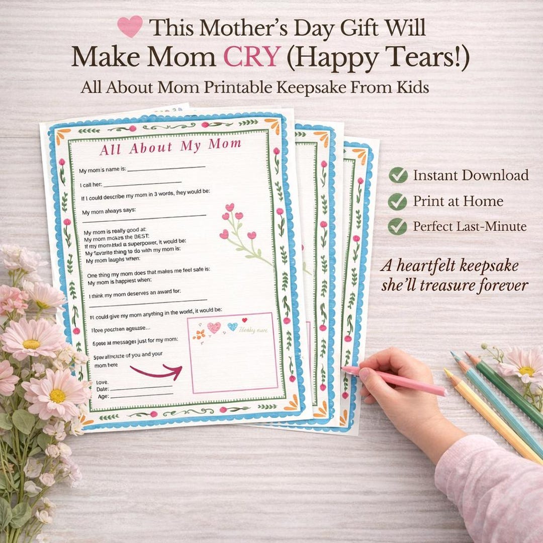 All About Mom Printable Mothers Day Questionnaire Kids Fill in Gift ...