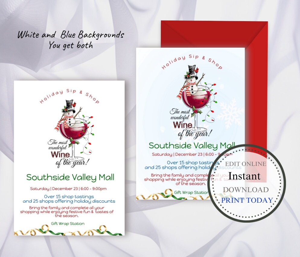 EDITABLE Christmas Sip and Shop Invitation Edit & Print - Etsy