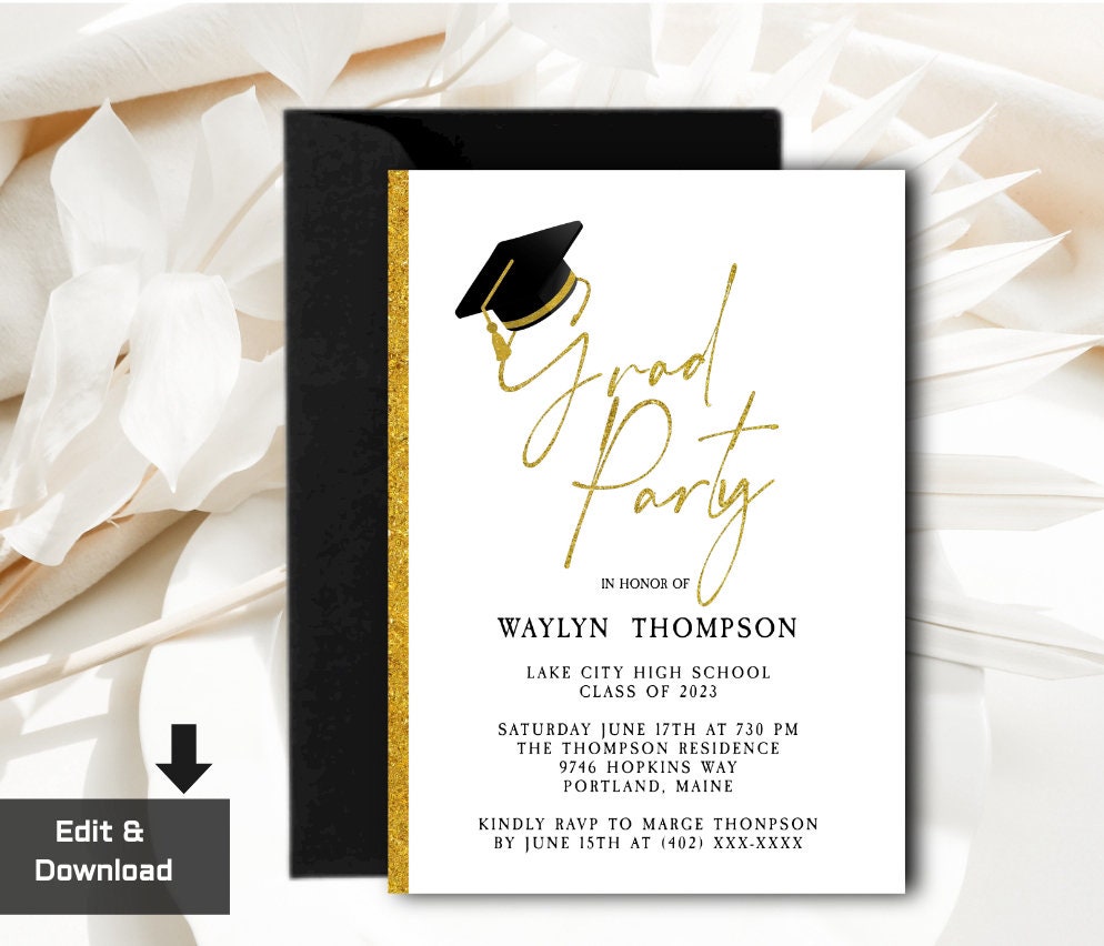 Graduation Invitation Black & Gold Graduation Invitation - Etsy