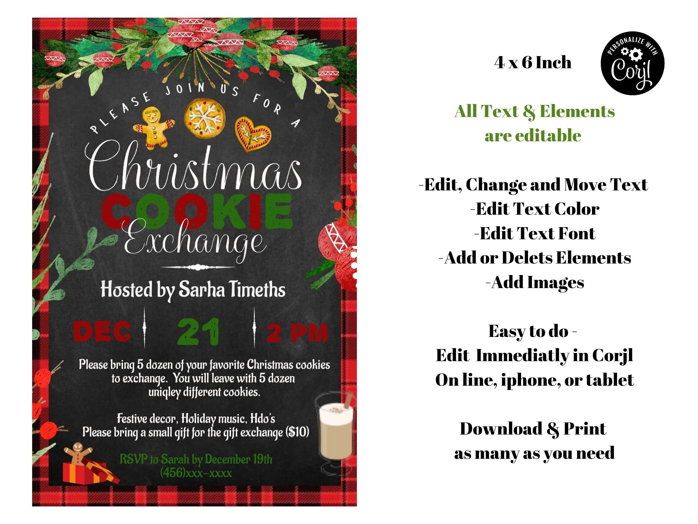 Christmas Cookie Exchange Invitation Template Editable DYI - Etsy