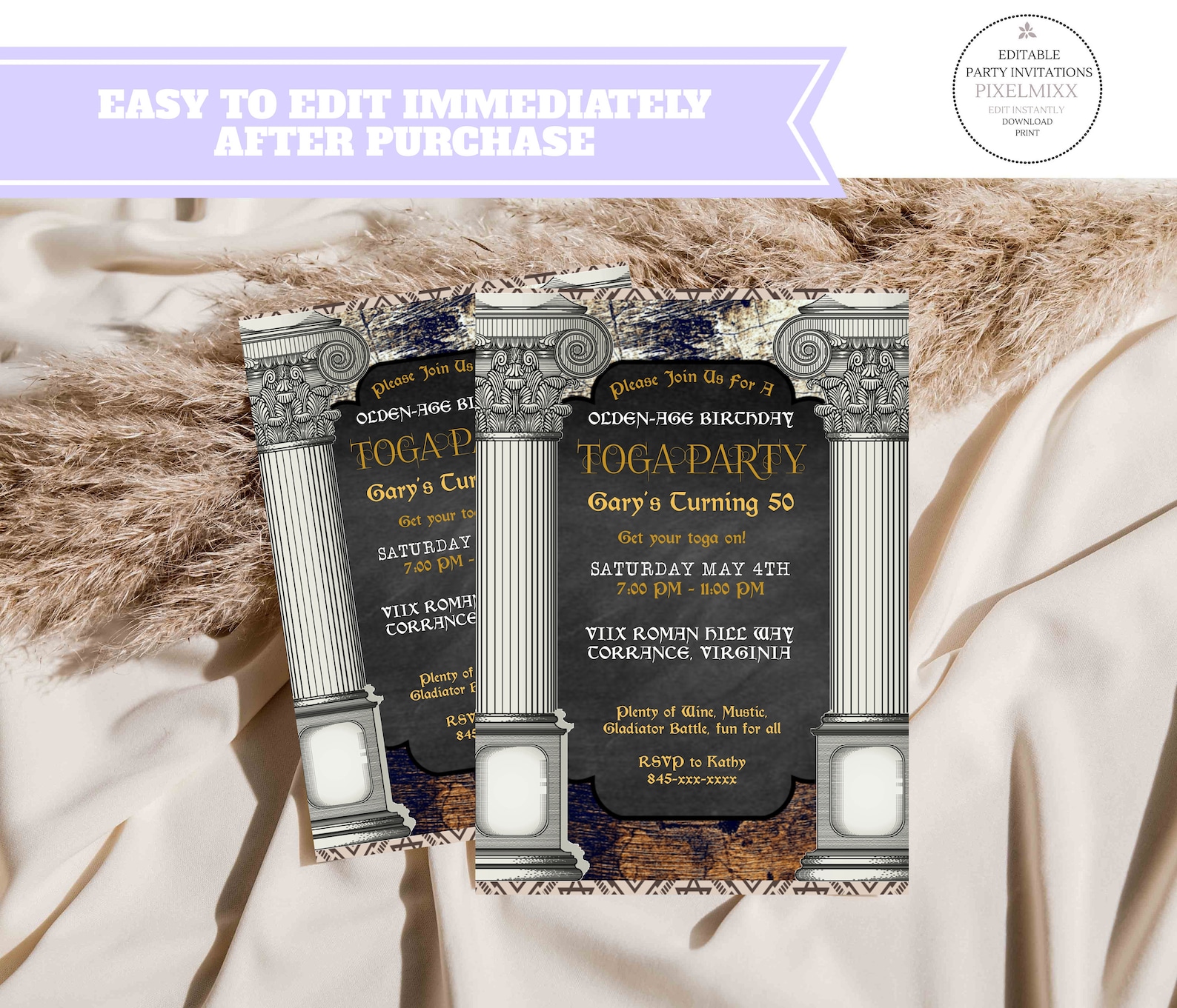 Toga Party Invitation Set Toga Birthday Party Greek | Etsy