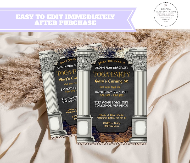 Toga Party Invitation Set Toga Birthday Party Greek | Etsy