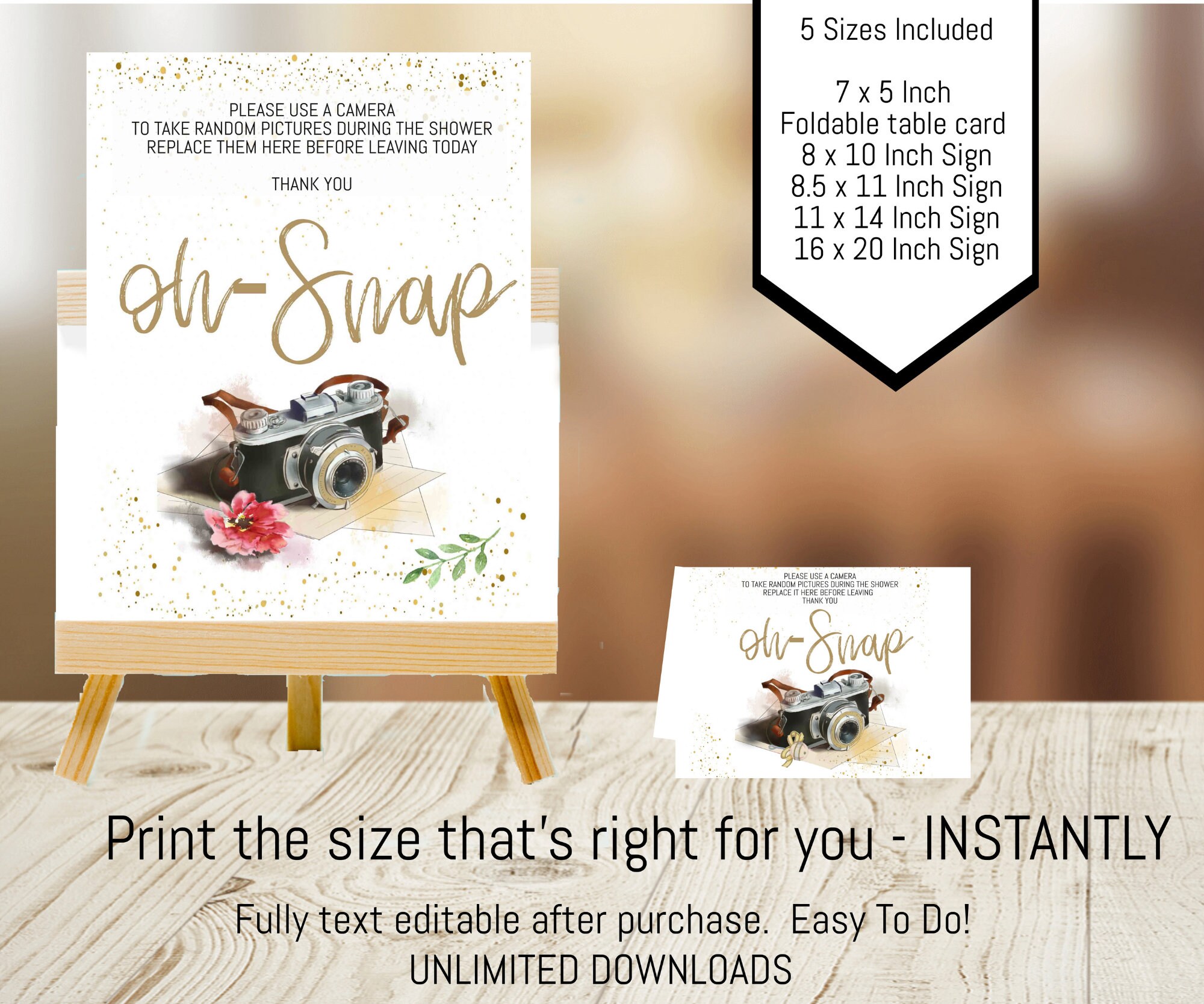 Printable Event Oh-snap Camera Sign Great for Showers, Birthdays ...