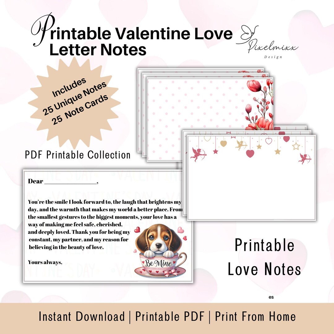 Valentine's Day Love Notes Bundle – Instant PDF Download | Includes 25 ...