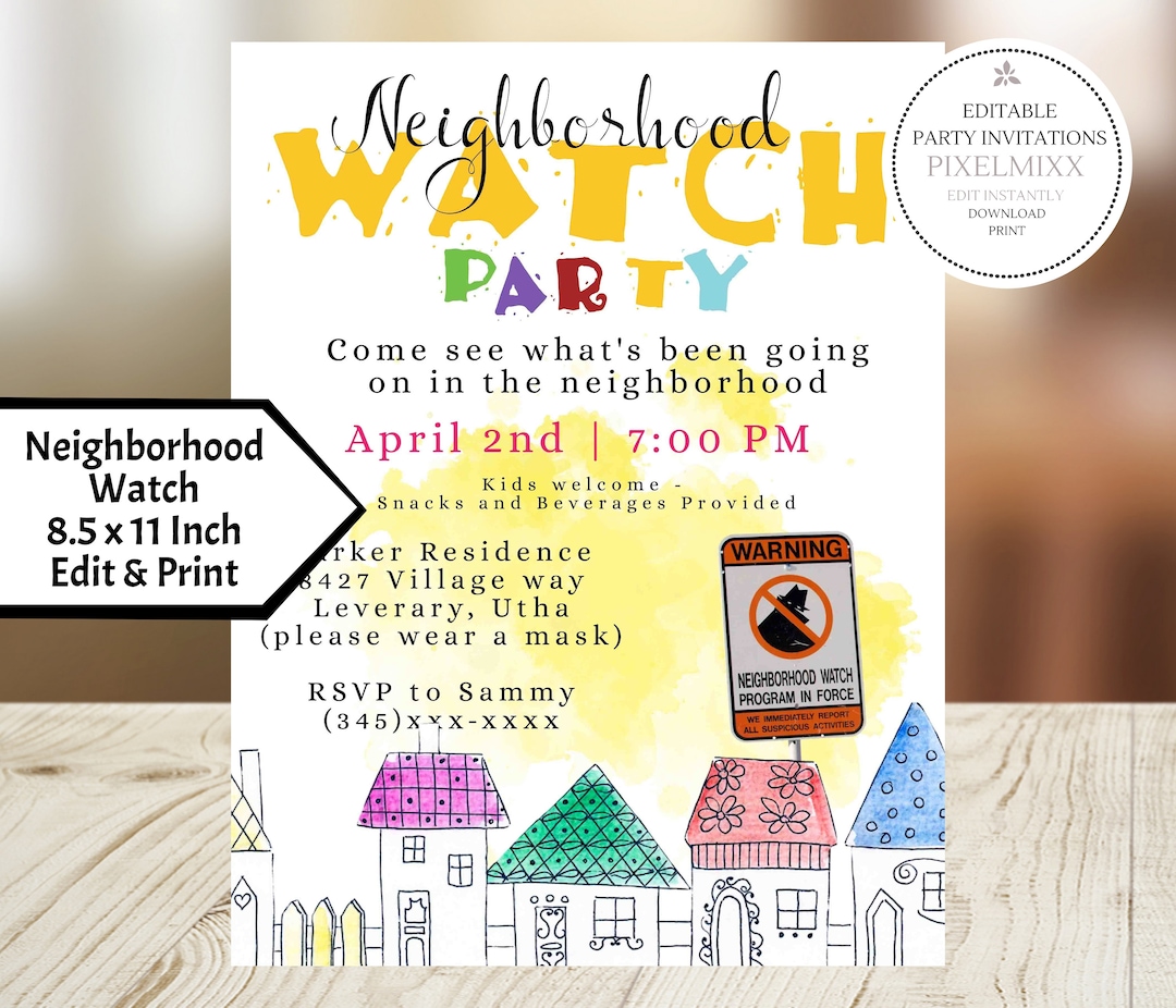 Neighborhood Watch Party Flyer, Edit This Neighborhood Watch Meeting ...