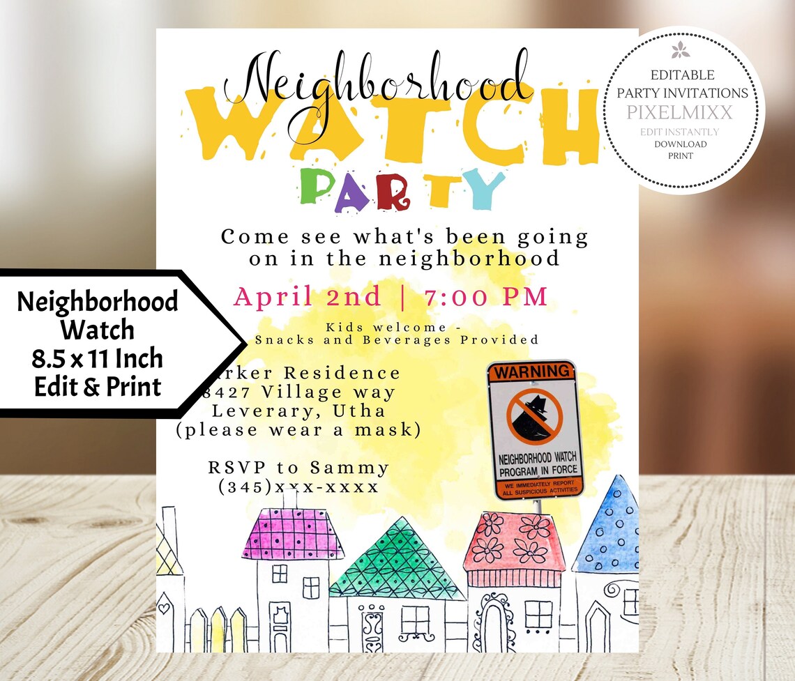 Neighborhood Watch Party Flyer Edit This Neighborhood Watch - Etsy