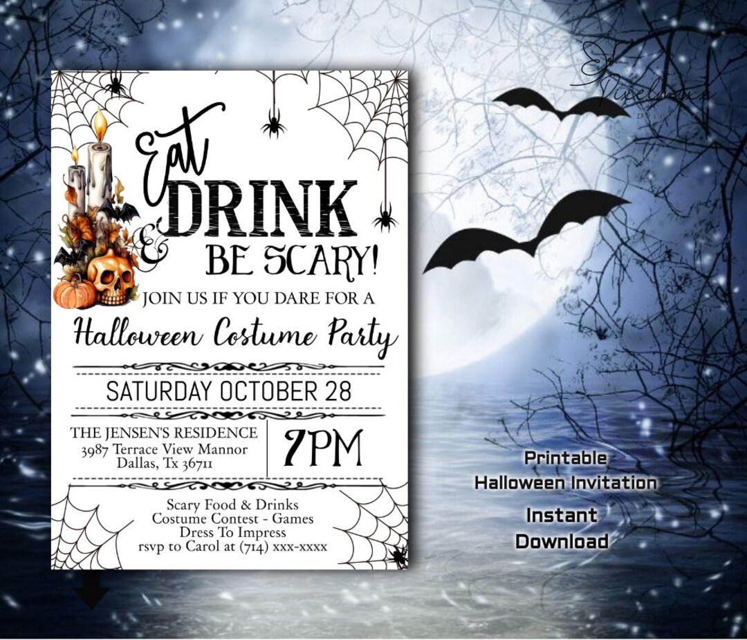 Printable Halloween Party Invitation Template, Editable Instant ...