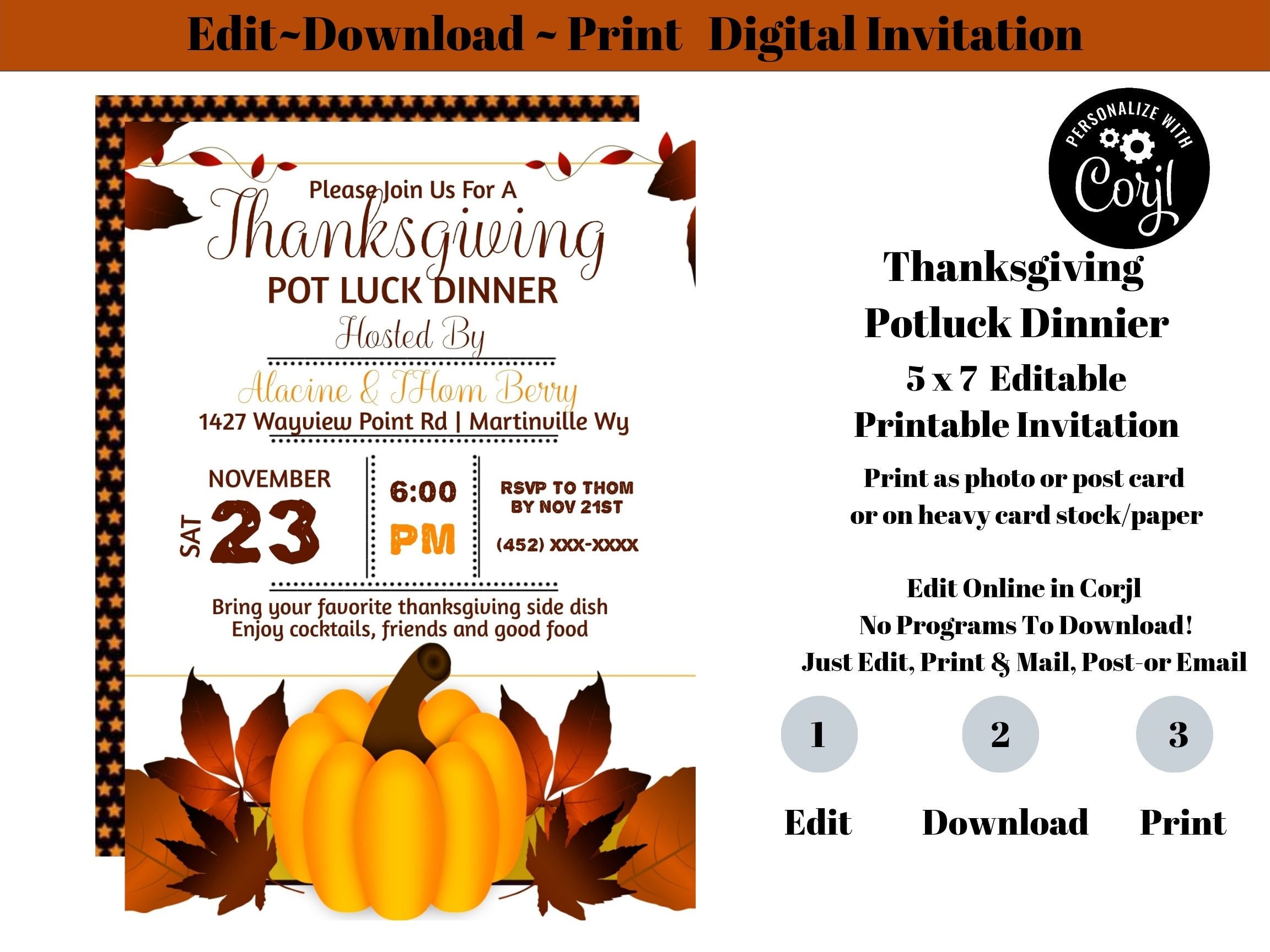 Thanksgiving Potluck Dinner Invitations, Thanksgiving Dinner Invitation ...