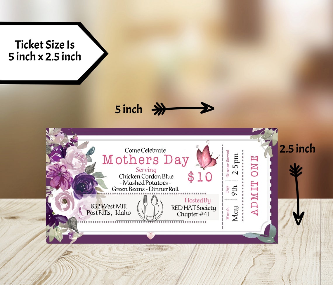 Mothers Day Celebration Ticket Floral Brunch Tickets | Etsy