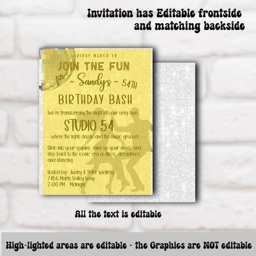 Disco Party Studio 54 Birthday Party Invitation Editable Instant ...
