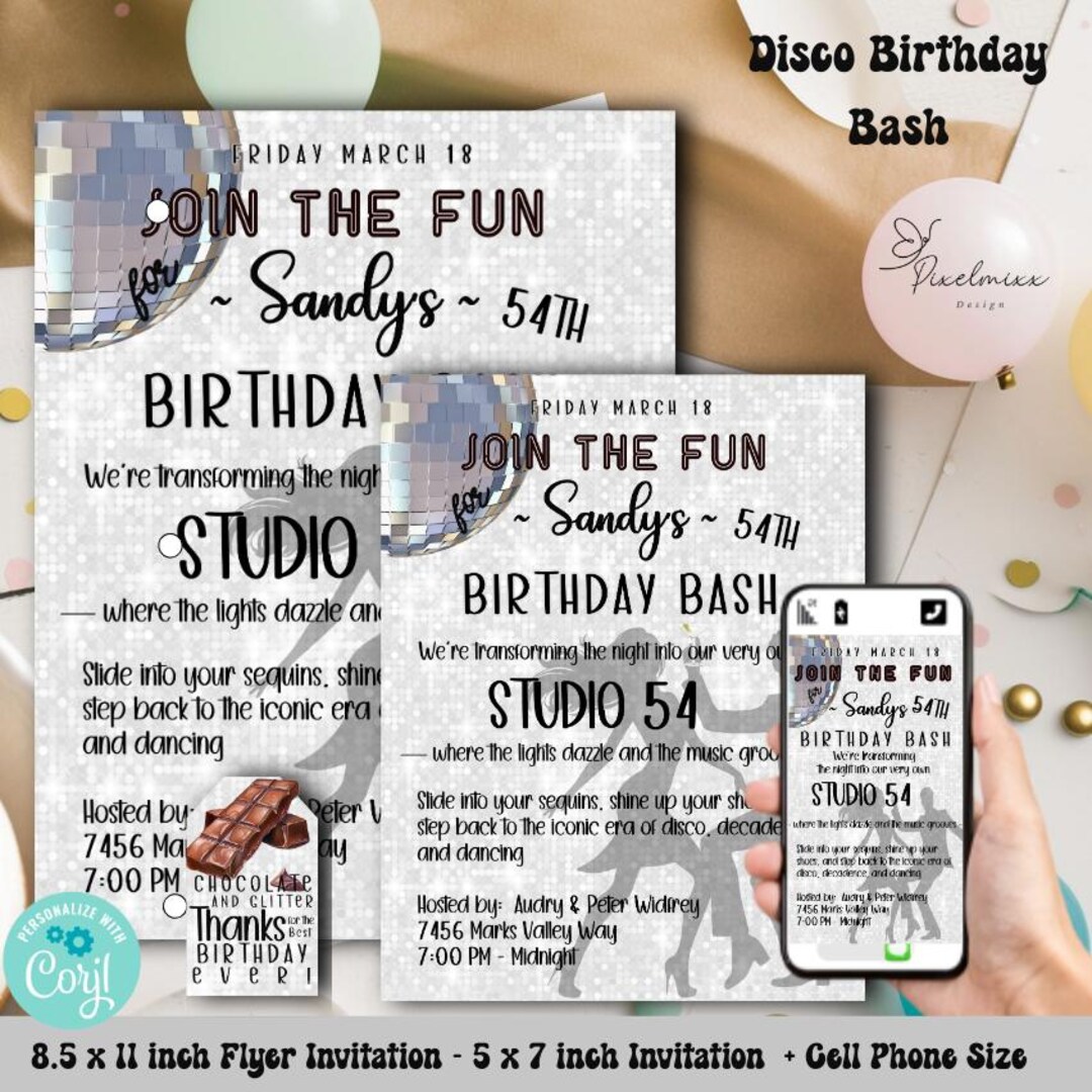 Disco Party Studio 54 Birthday Party Invitation Editable Instant ...