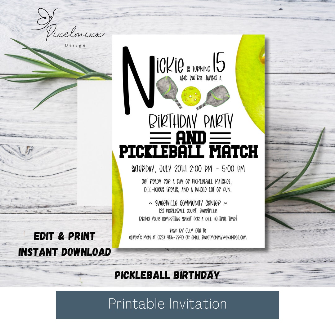Printable Pickleball Birthday Invitation Pickleball Party Printable ...