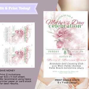 Floral Watercolor Mother's-day Invitation Card, Printable Brunch ...