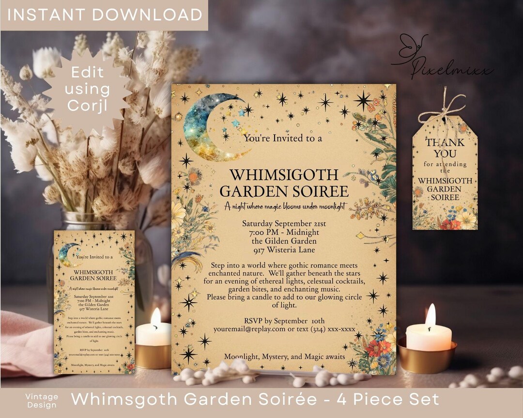 Whimsigoth Garden Party Invitation Bundle: Celestial Soiree Template ...