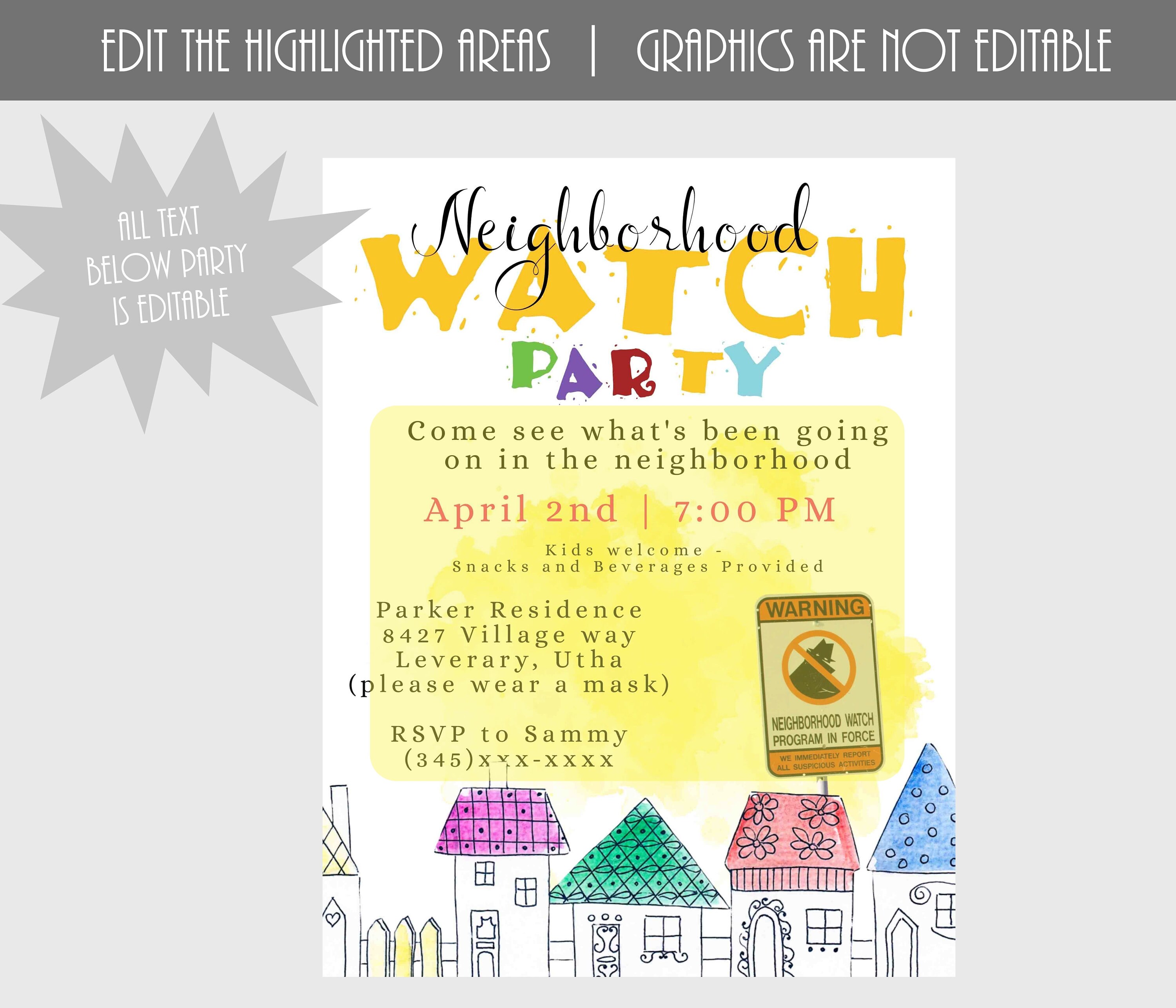 Neighborhood Watch Party Flyer Edit This Neighborhood Watch | Etsy