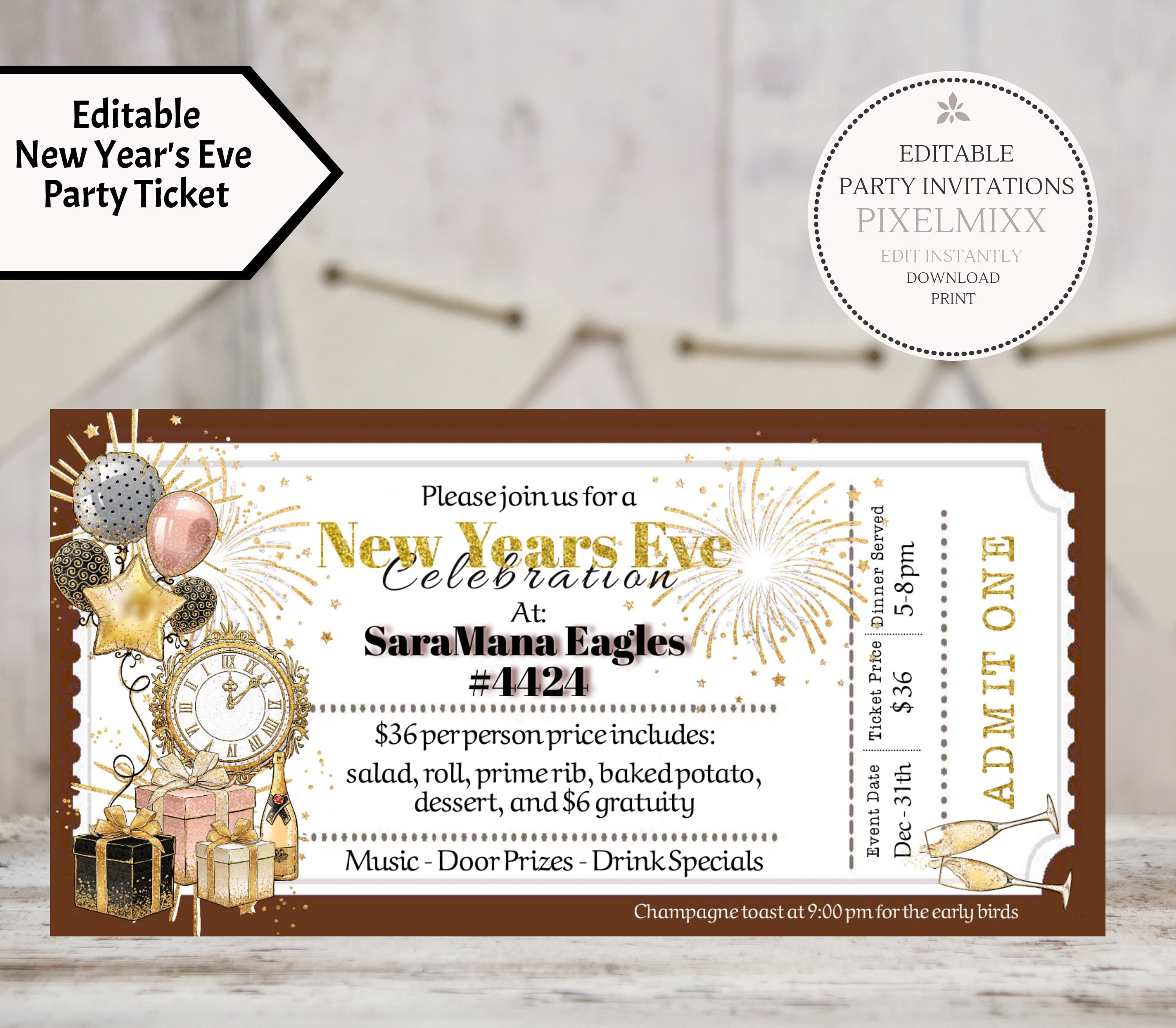 Custom New Years Eve Celebration Ticket - Etsy