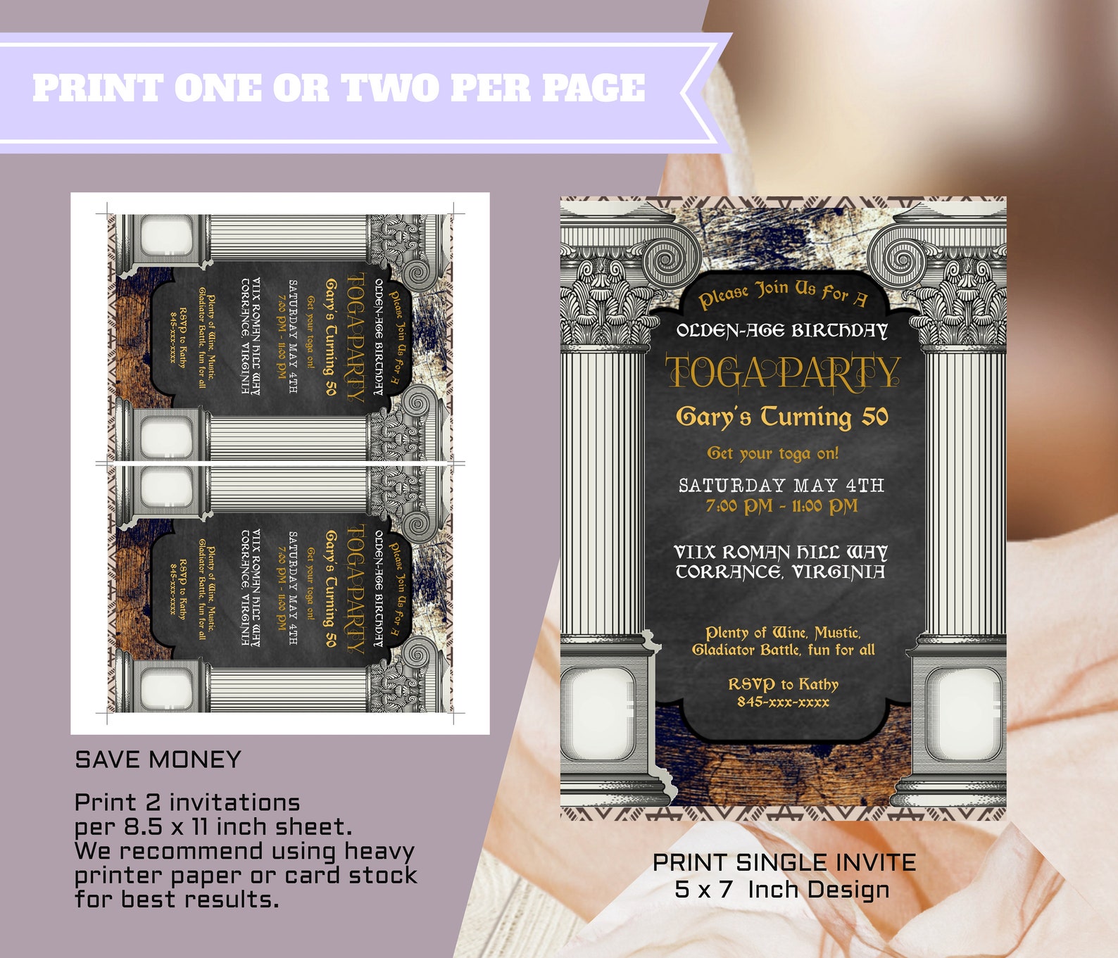 Toga Party Invitation Set Toga Birthday Party Greek | Etsy