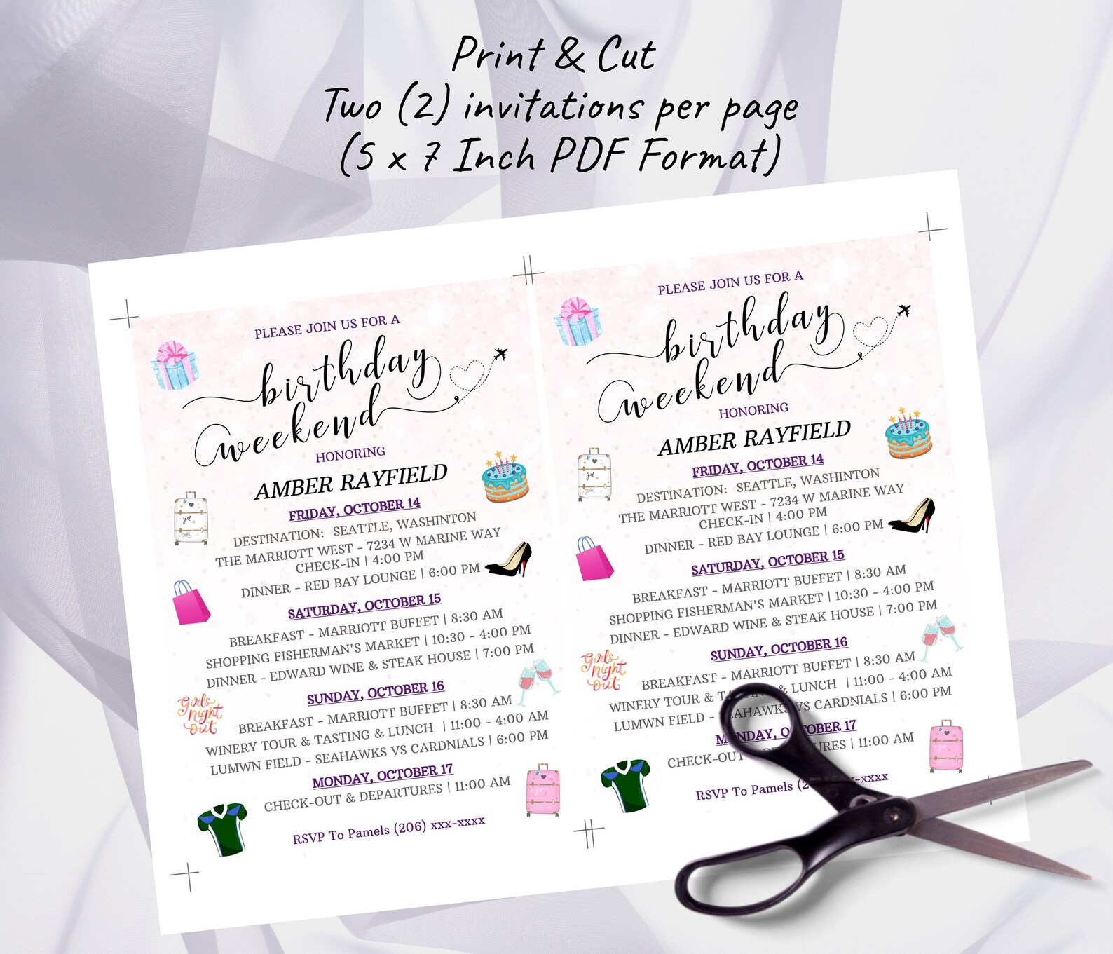 Editable Birthday Weekend Itinerary: Girls Trip Invitation (instant ...