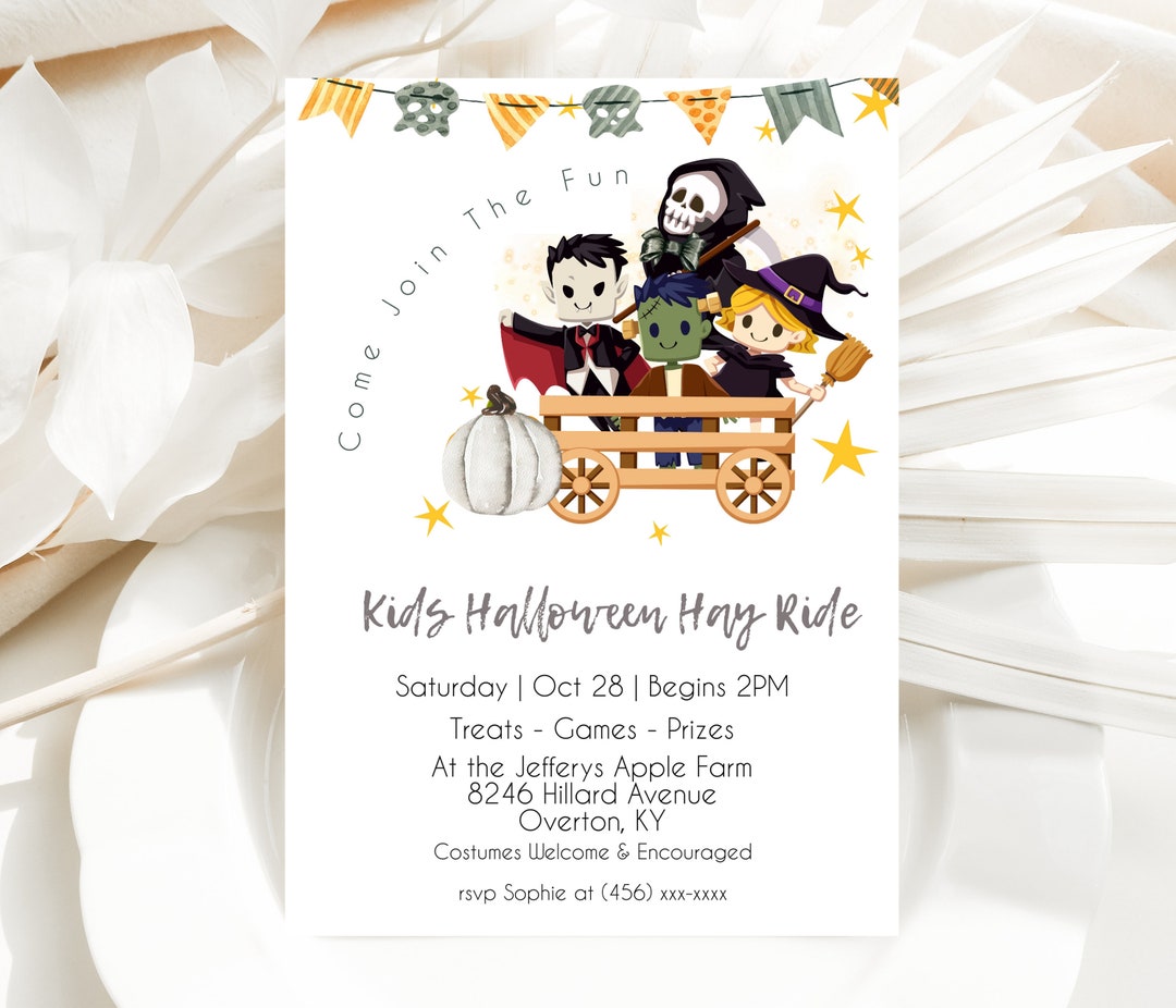Editable Kids Halloween Hayride Invitation: Party Flyer (digital ...