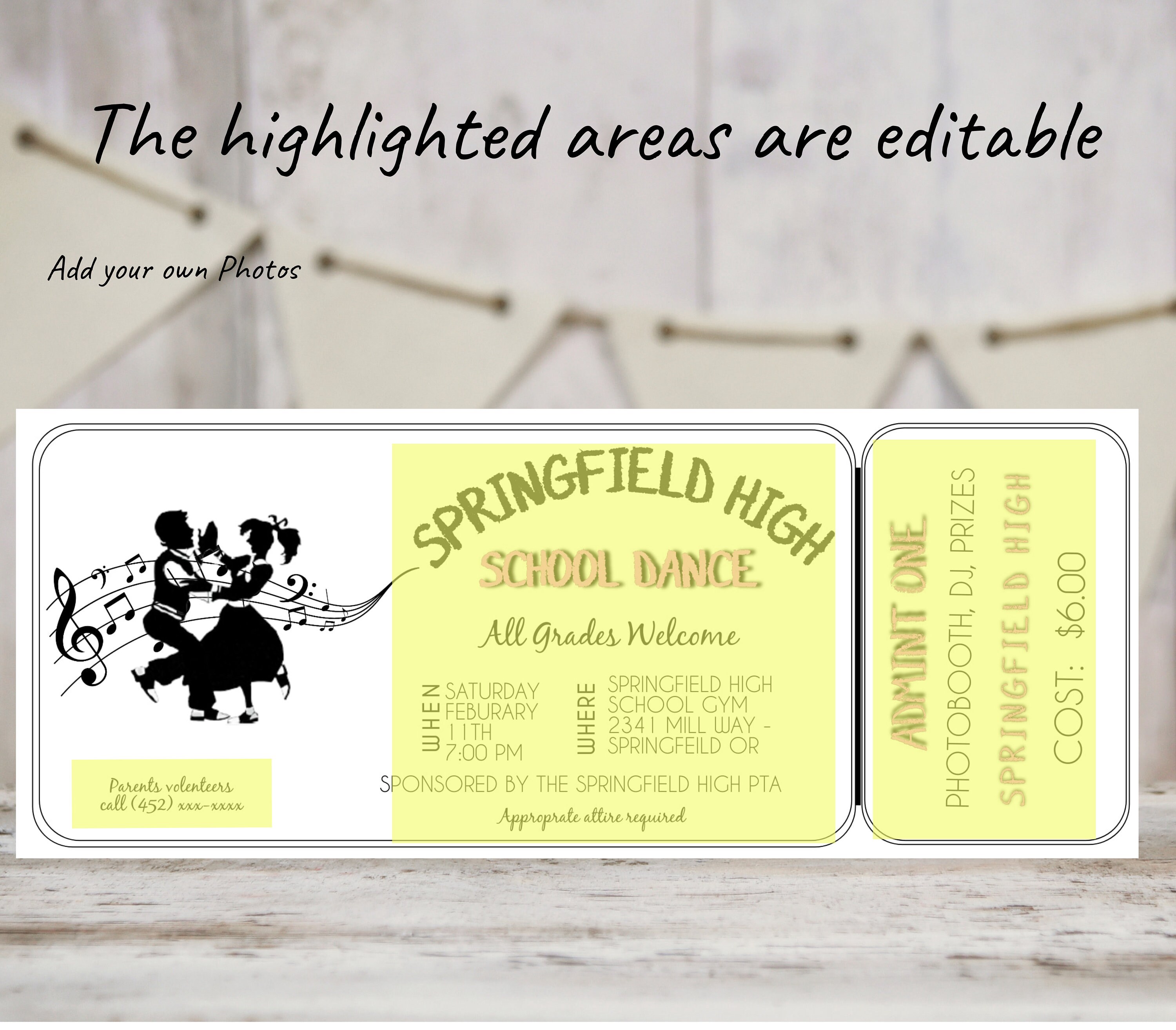 Editable Tickets, School Dance Tickets, Edit and Print Ticket Template ...