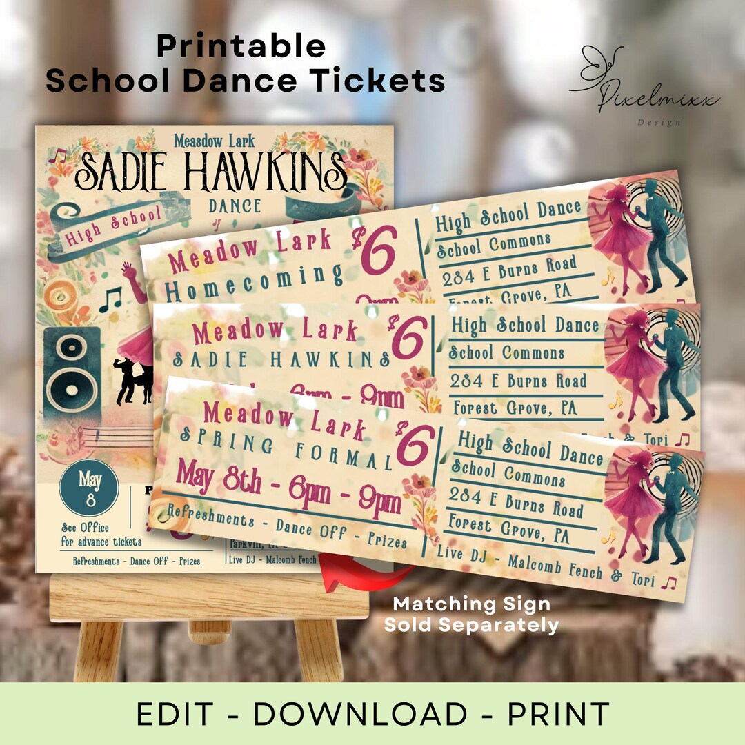 Editable School Dance Ticket Template Printable Event Admission Ticket ...