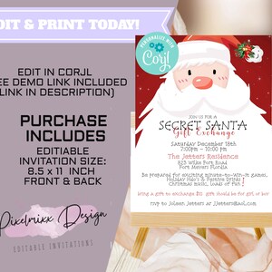 Secret Santa Party Invitation, 8.5 X 11 Inch Invitation Flyer, Edit and ...