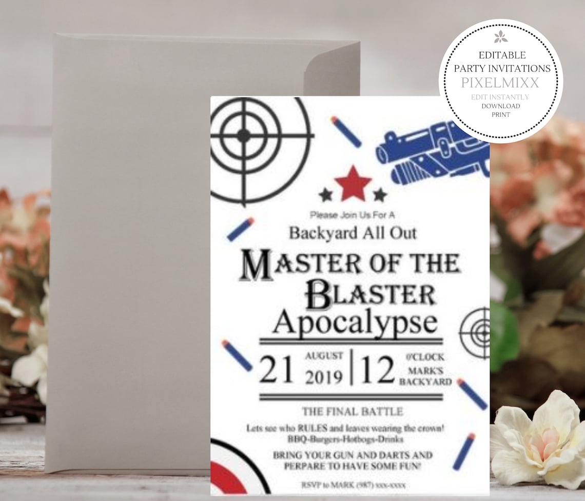 Boys Birthday Party Invitation Outdoor Dart Blaster Party - Etsy