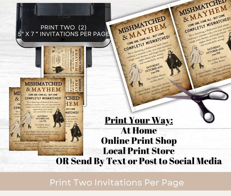 Editable Mismatched Mayhem Halloween Party Invitation Set With Matching ...