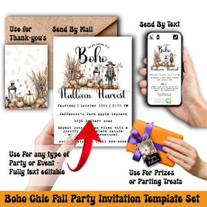 Editable Boho Chic Halloween Party Invitation Template Printable Boho ...