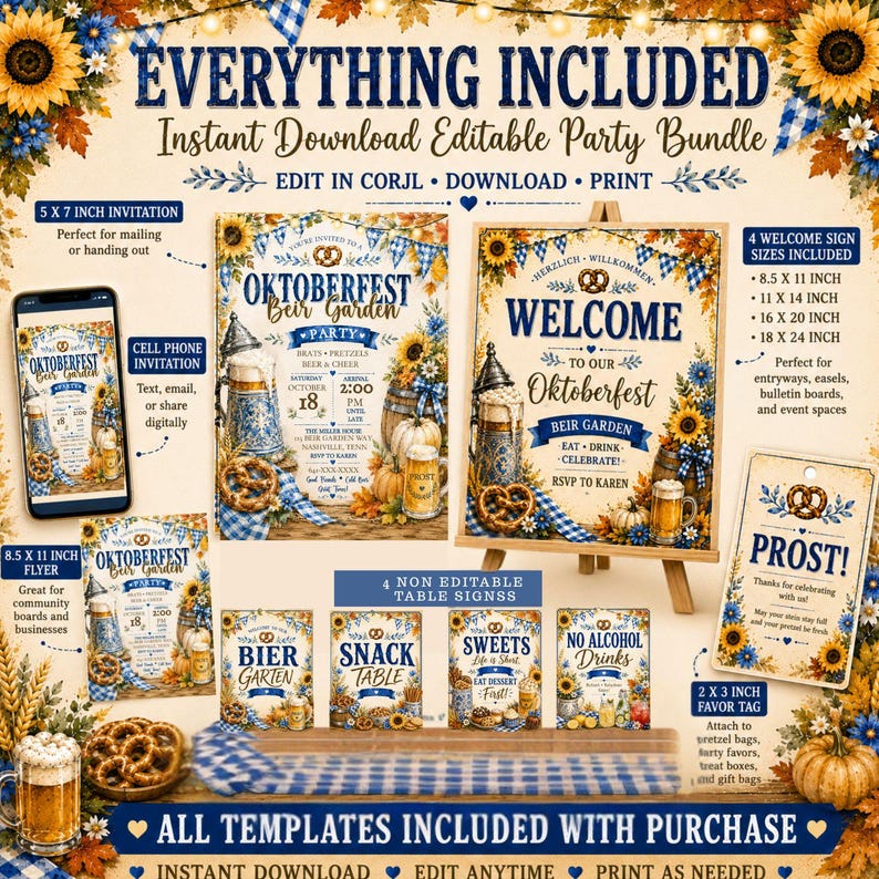 Oktoberfest Bier Garten Party Invitation German Beer Festival Fall ...
