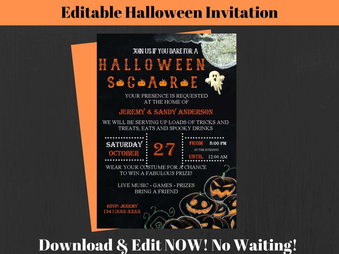 Halloween Party Invitation Spooky Party Invite Editable | Etsy