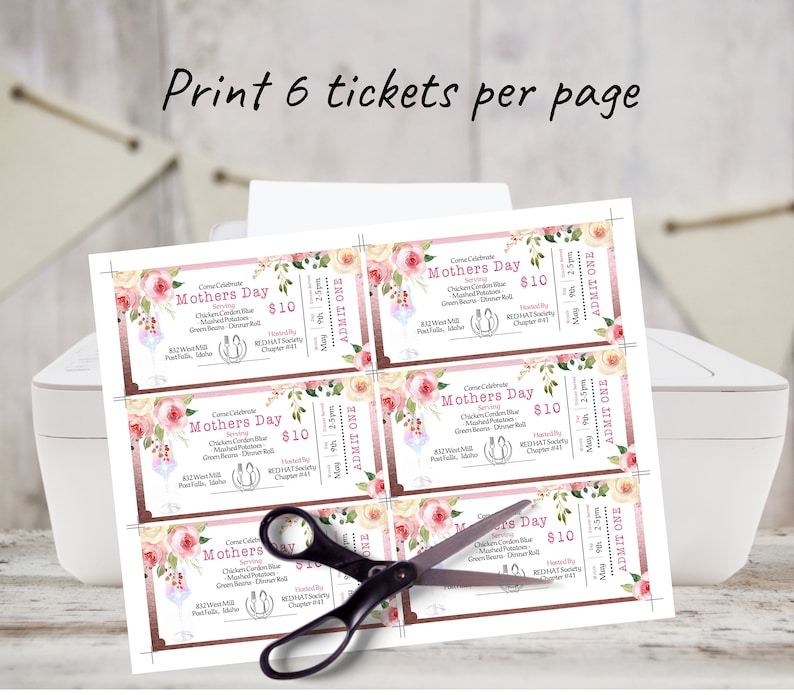 Editable Floral Mothers Day Brunch Ticket Template (digital Download ...