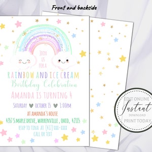 EDITABLE Rainbow Birthday Invitation, Edit and Print Invitation ...