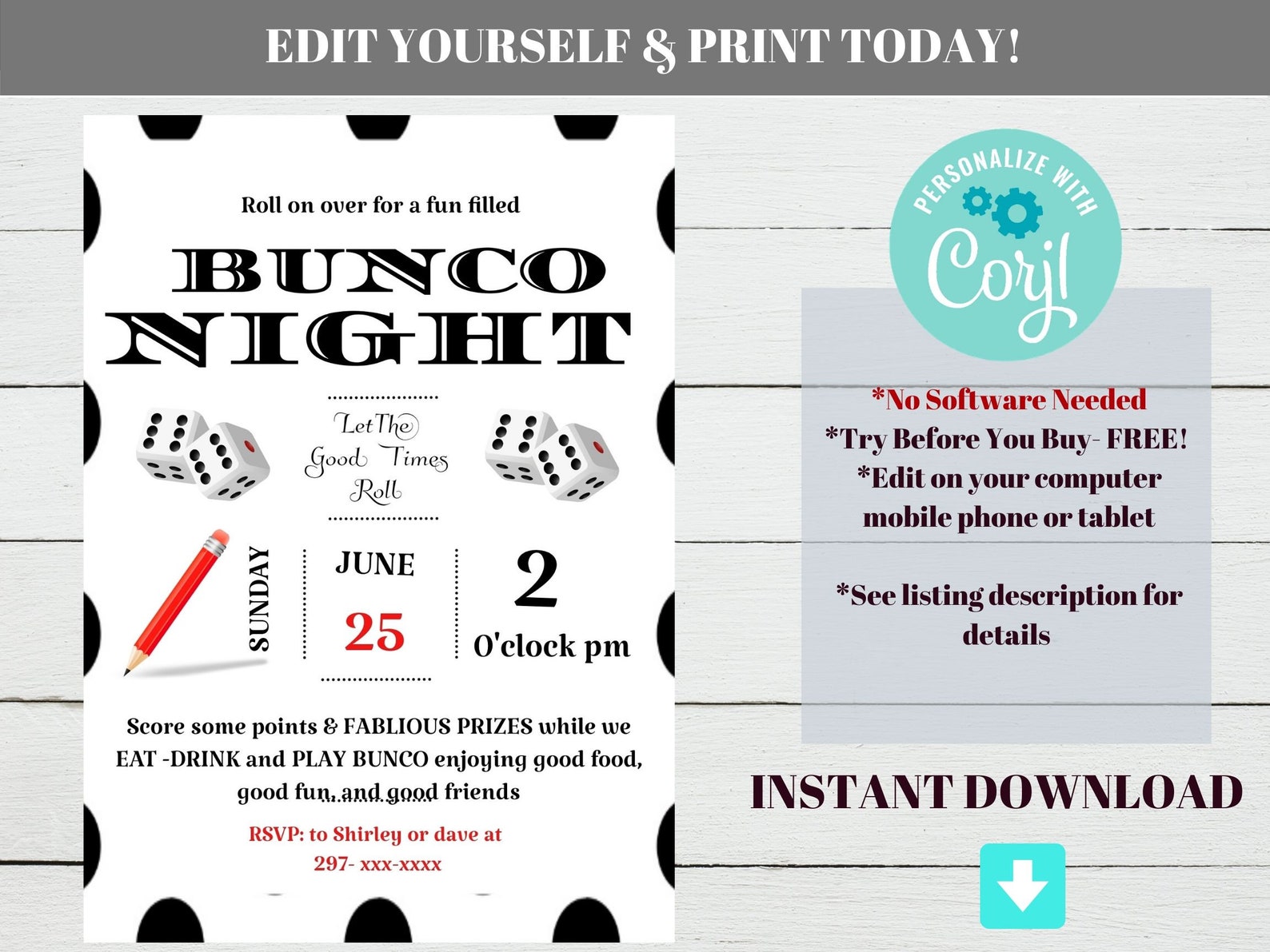 Printable Bunco Invitation With FREE Bunco Score Sheet, Bunco Party ...