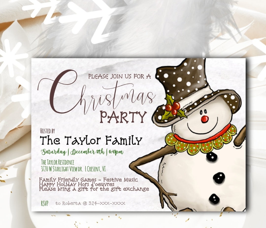 Snowman Christmas Party Invitation: Editable Template (digital Download ...