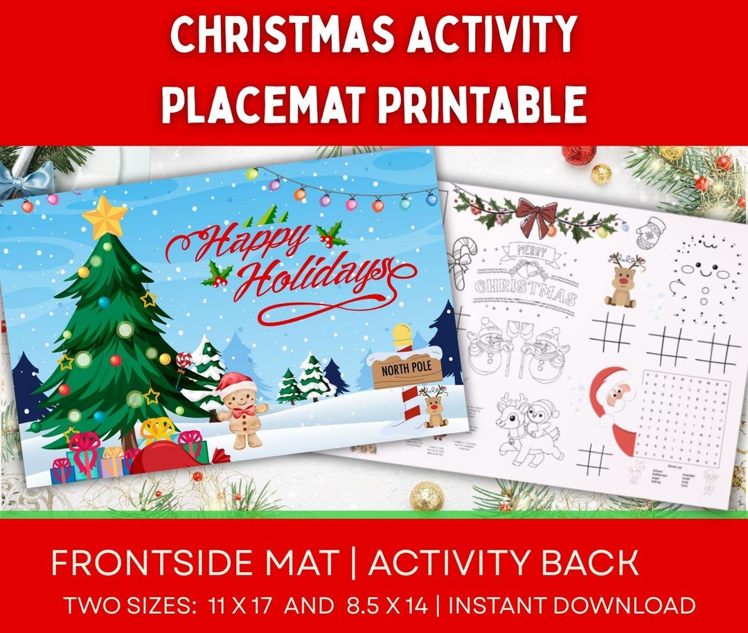 Printable Christmas Placemat With Festive Front and Activity-filled ...