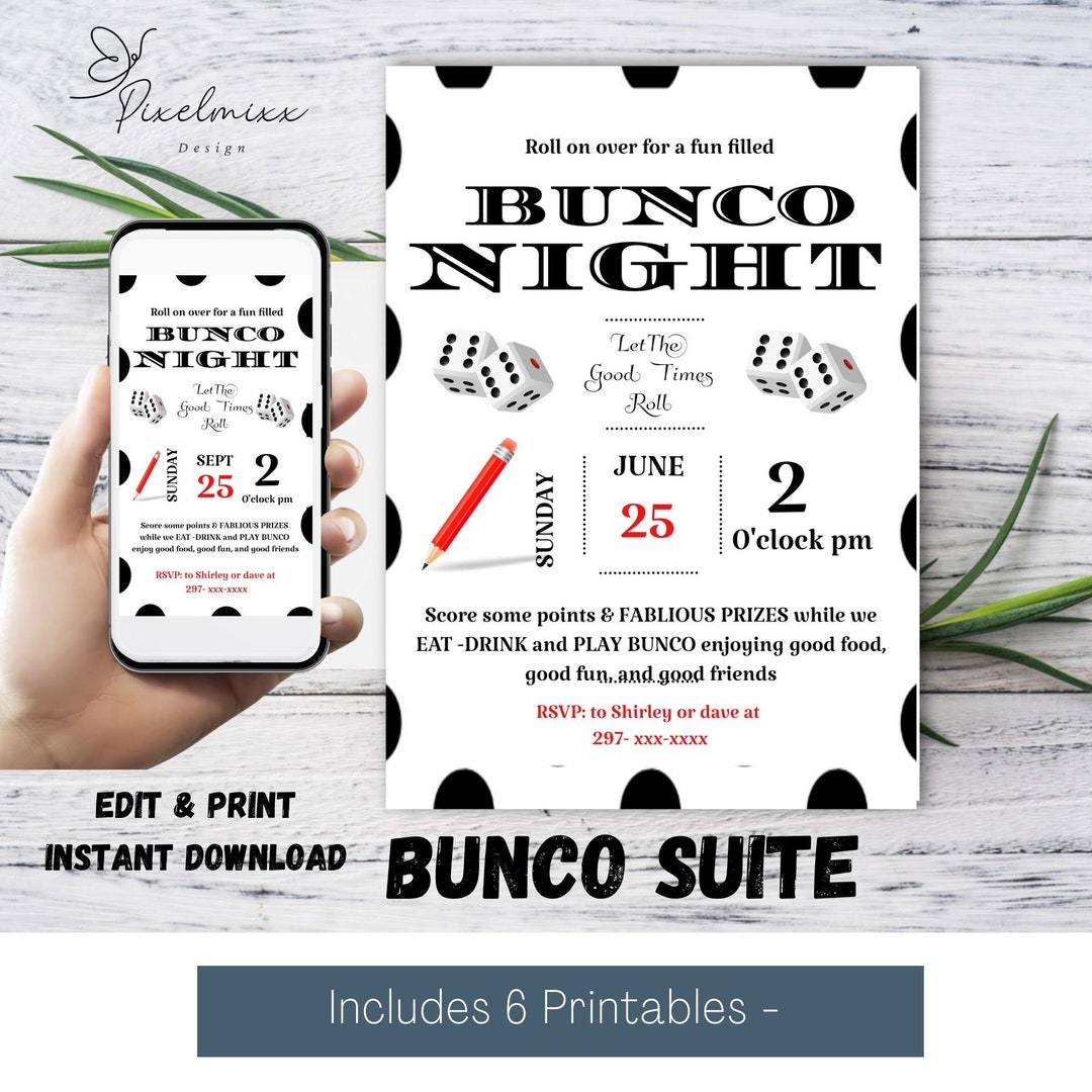 Bunco Party Invitation With Printable Score Sheet + FREE PDF Bunco ...